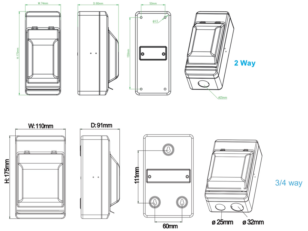 4 Way Mini Metal Enclosure with Lid – WME4L/32 | Compact Sub-Board ...