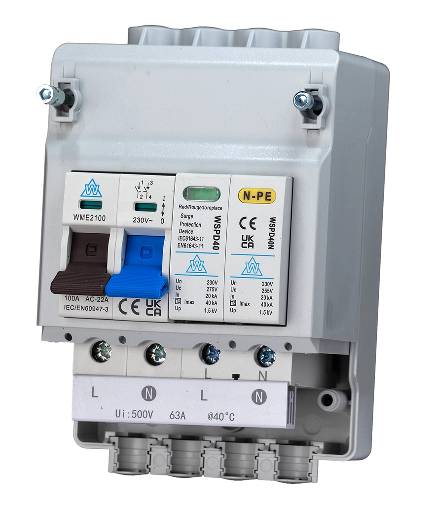 Meter Isolator with SPD – 100A Switch, 4 Module