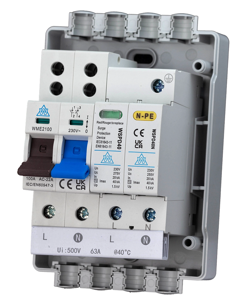 Meter Isolator with SPD – 100A Switch, 4 Module