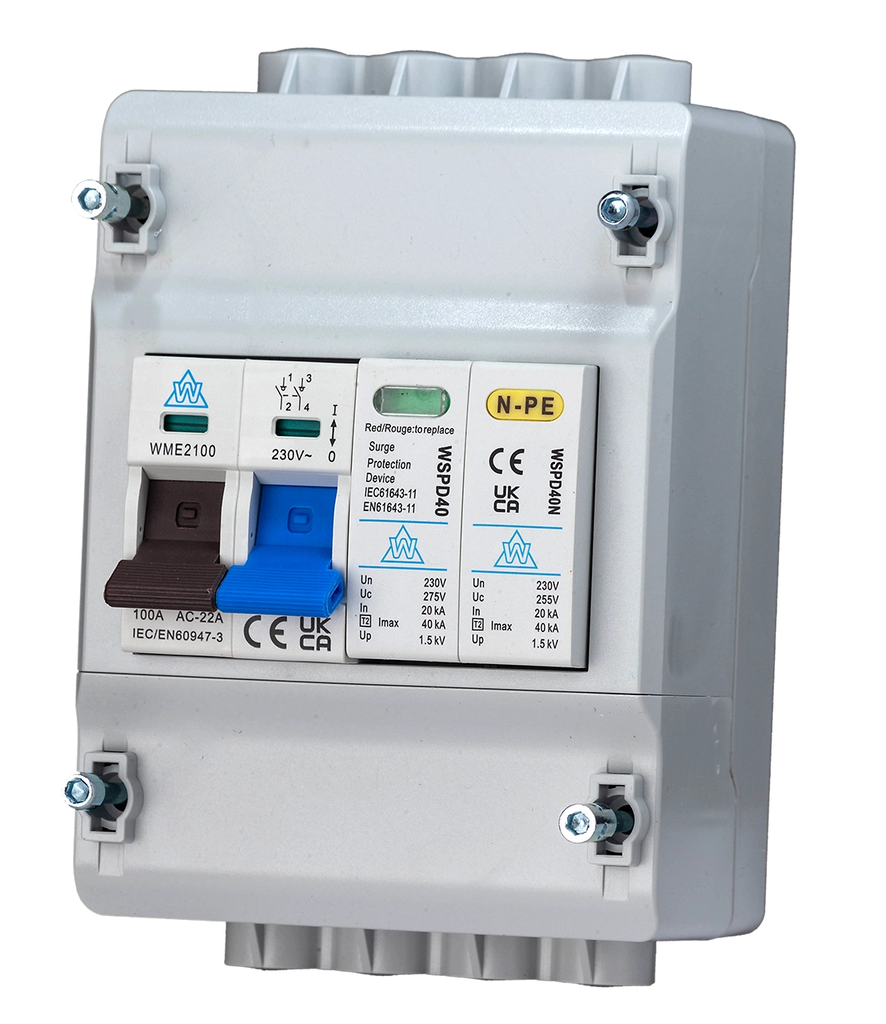 Meter Isolator with SPD – 100A Switch, 4 Module