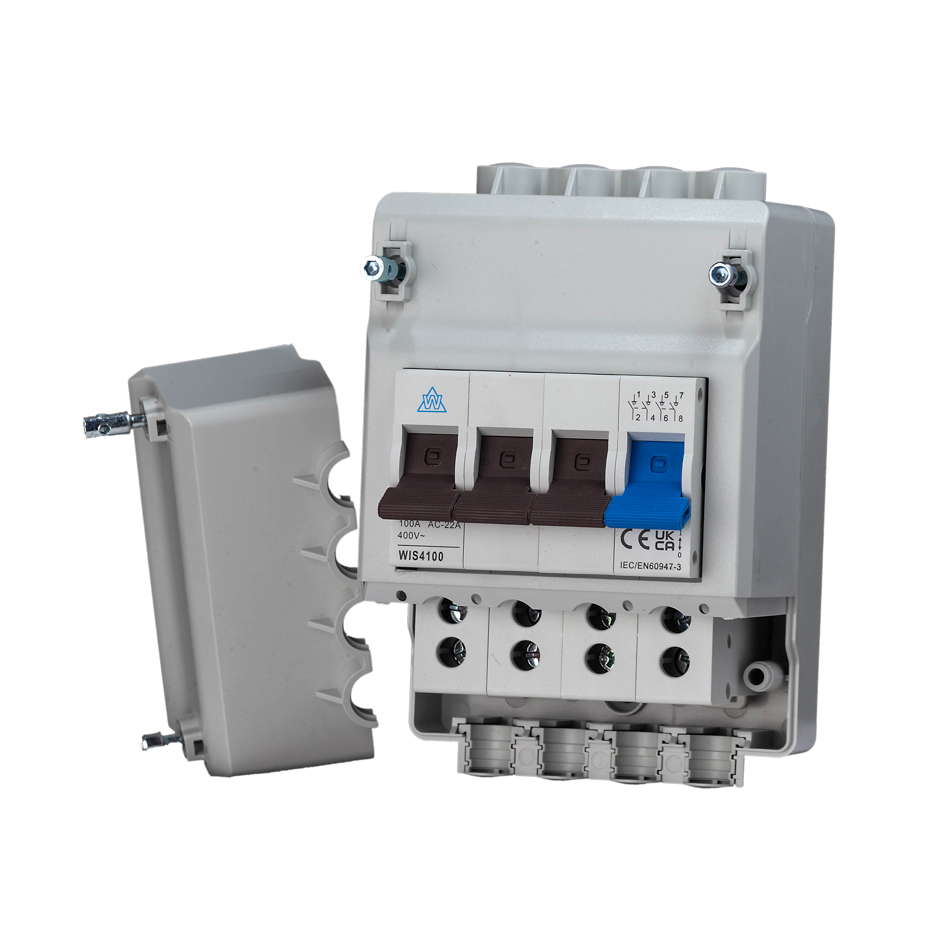 WEC44100 4 Pole Meter Isolator Plastic Enclosure Twin Screw 100A