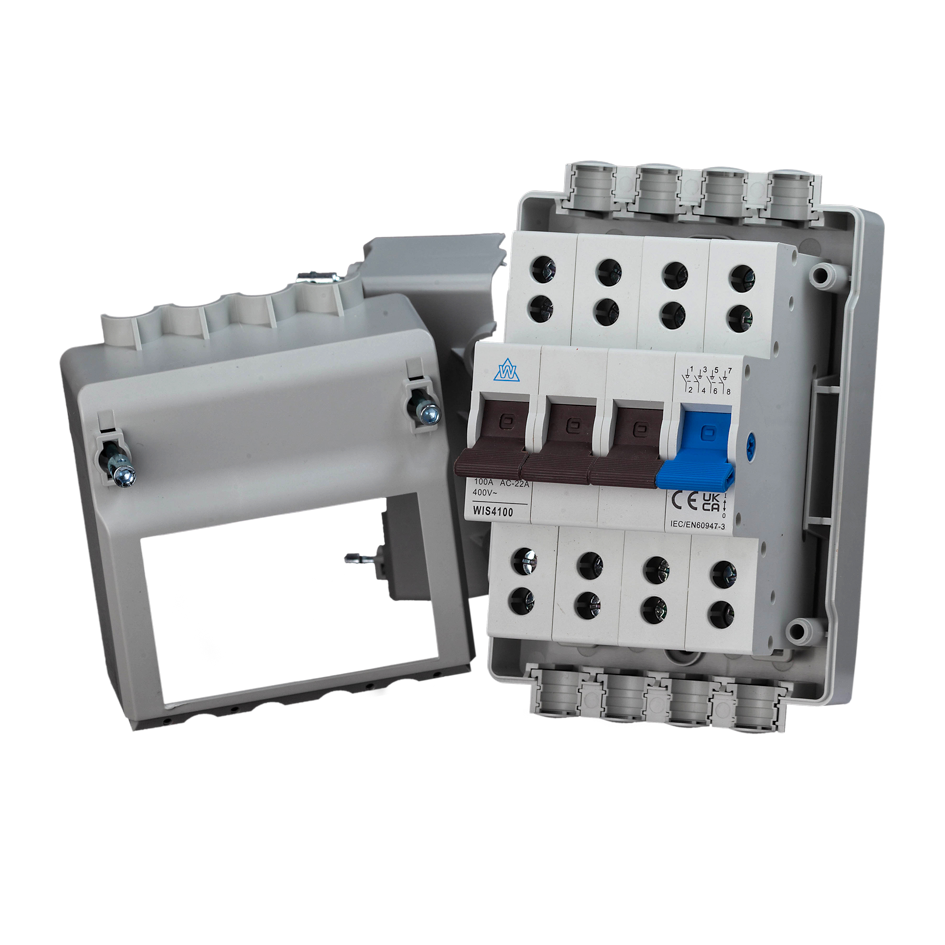 WEC44100 4 Pole Meter Isolator Plastic Enclosure Twin Screw 100A