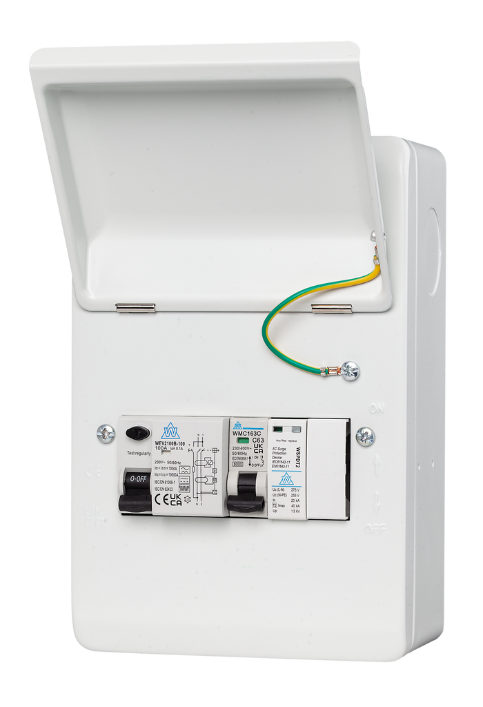 6 Way Metal Enclosure – WME06/SP-B10063 | 100A B-Type RCD + 63A MCB