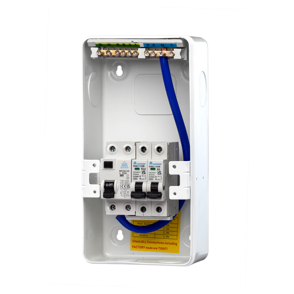 IP40 Metal Garage Consumer Unit – 63A RCD + 2 MCBs (3 Variants)
