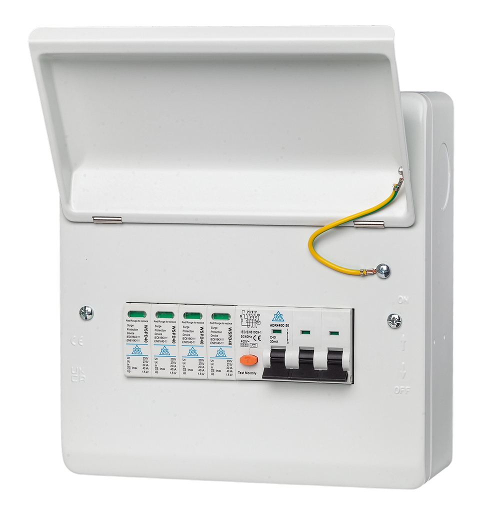 3 Phase Surge Protection Device Unit with 8 Way Metal IP40 enclosure ...