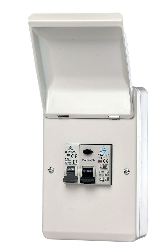 3 Way Metal Enclosure with 63A RCD & 32A MCB | IP40